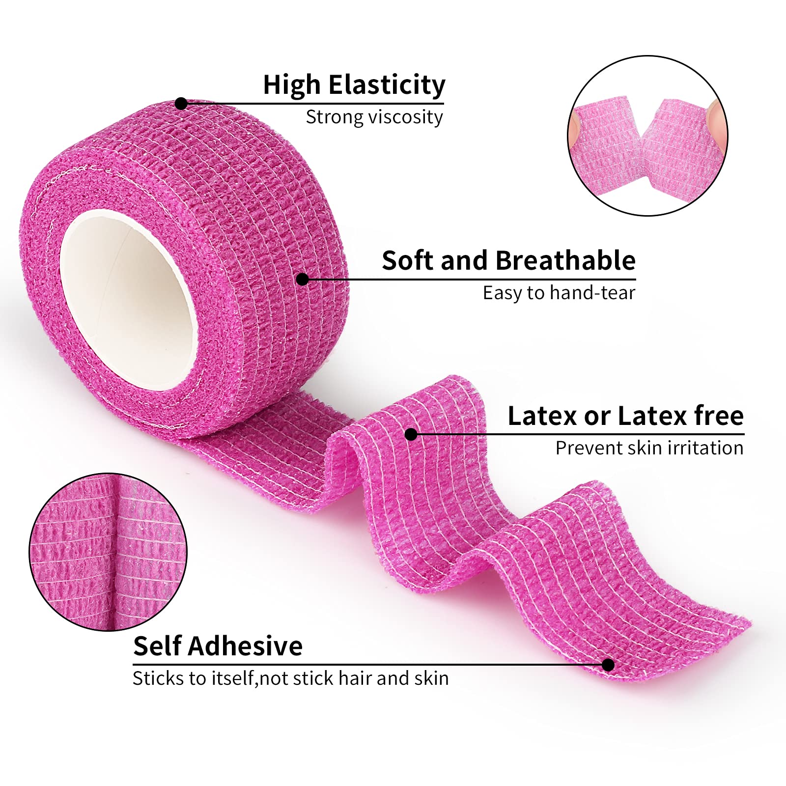 redting 12Pack 1 x 5 Yards Self Adhesive Bandage Wrap, Elastic Self Breathable Self Adherent Wrap for Pets, Athletic Cohesive Bandage for First Aid, Sports Injury & Protection, 12Color