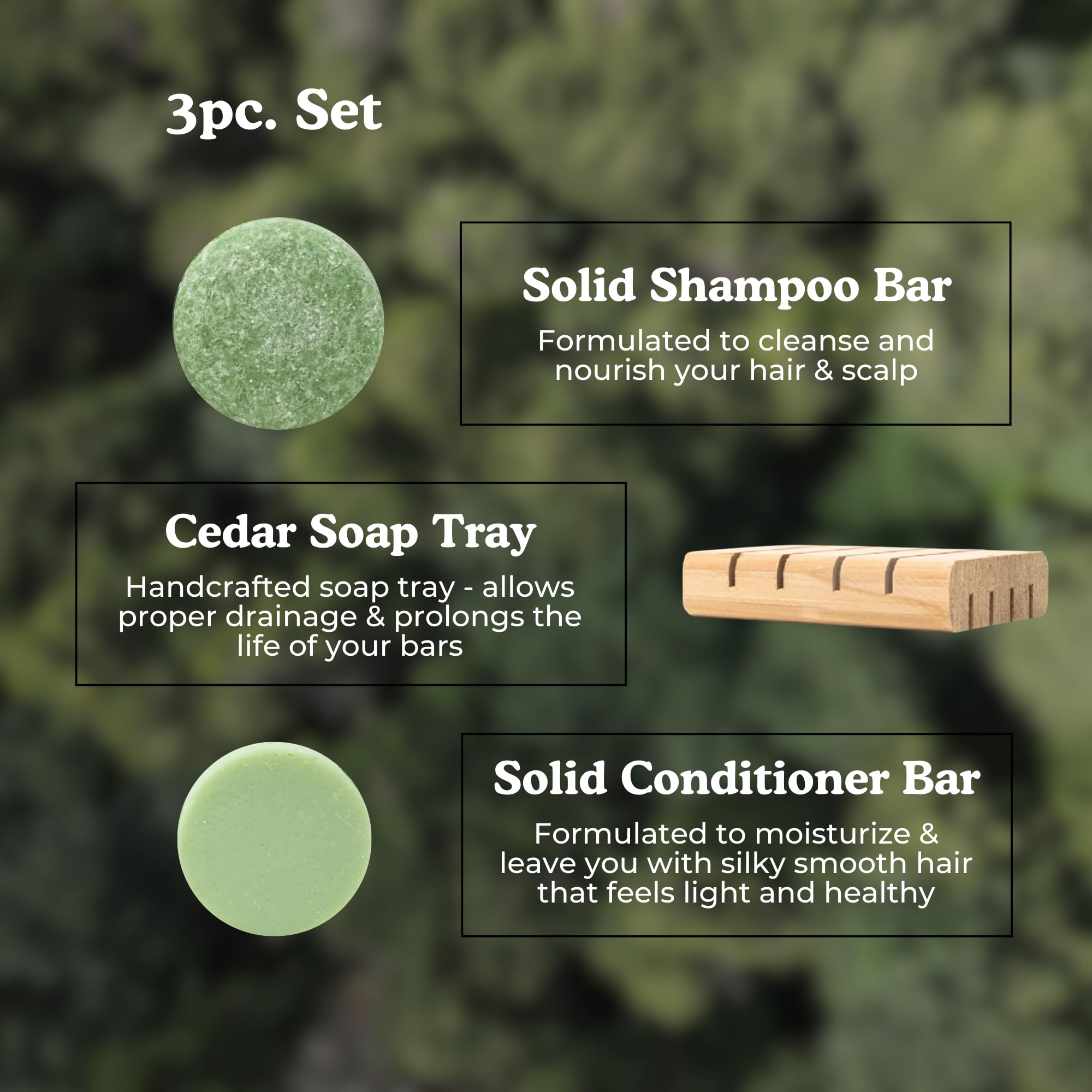 Zero Waste MVMT Shampoo & Conditioner Bar Set | Peppermint + Eucalyptus | With Travel Container and Cedar Tray | Natural Salon Quality Shampoo, Zero Waste & Plastic Free
