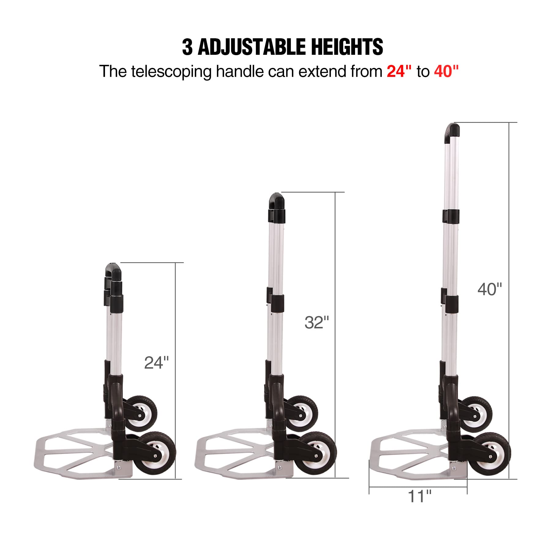 RedSwing Folding Hand Truck, 165lbs Capacity Lightweight Portable Hand Cart with Bungee Rope and 2 Rubber Wheels, Heavy Duty Foldable Hand Dolly for Home Shopping,Moving,Travel,Office ,Silver
