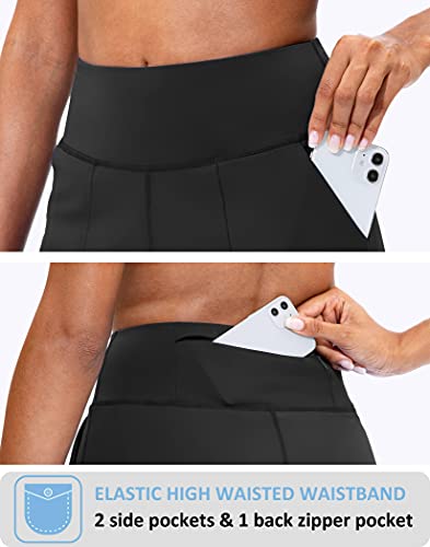 SANTINY Bermuda Shorts for Women with Zipper Pocket Womens High Waisted Long Shorts for Running Workout Athletic(Black_L)