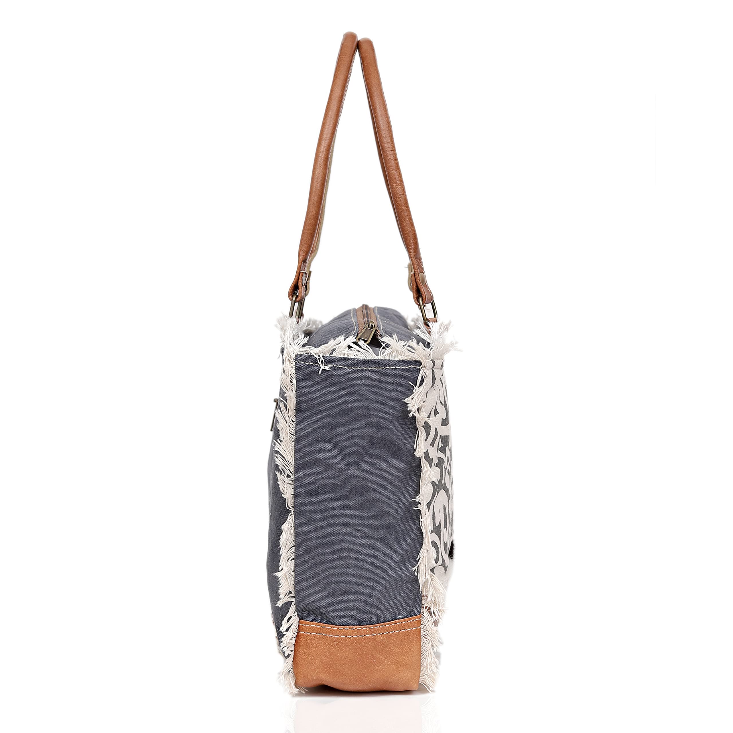 Upcycled Canvas & Leather Shoulder Bag Tote Crossbody Purse for Work Leather Tote Bag Classic Women Canvas Tote Bag (style 1)