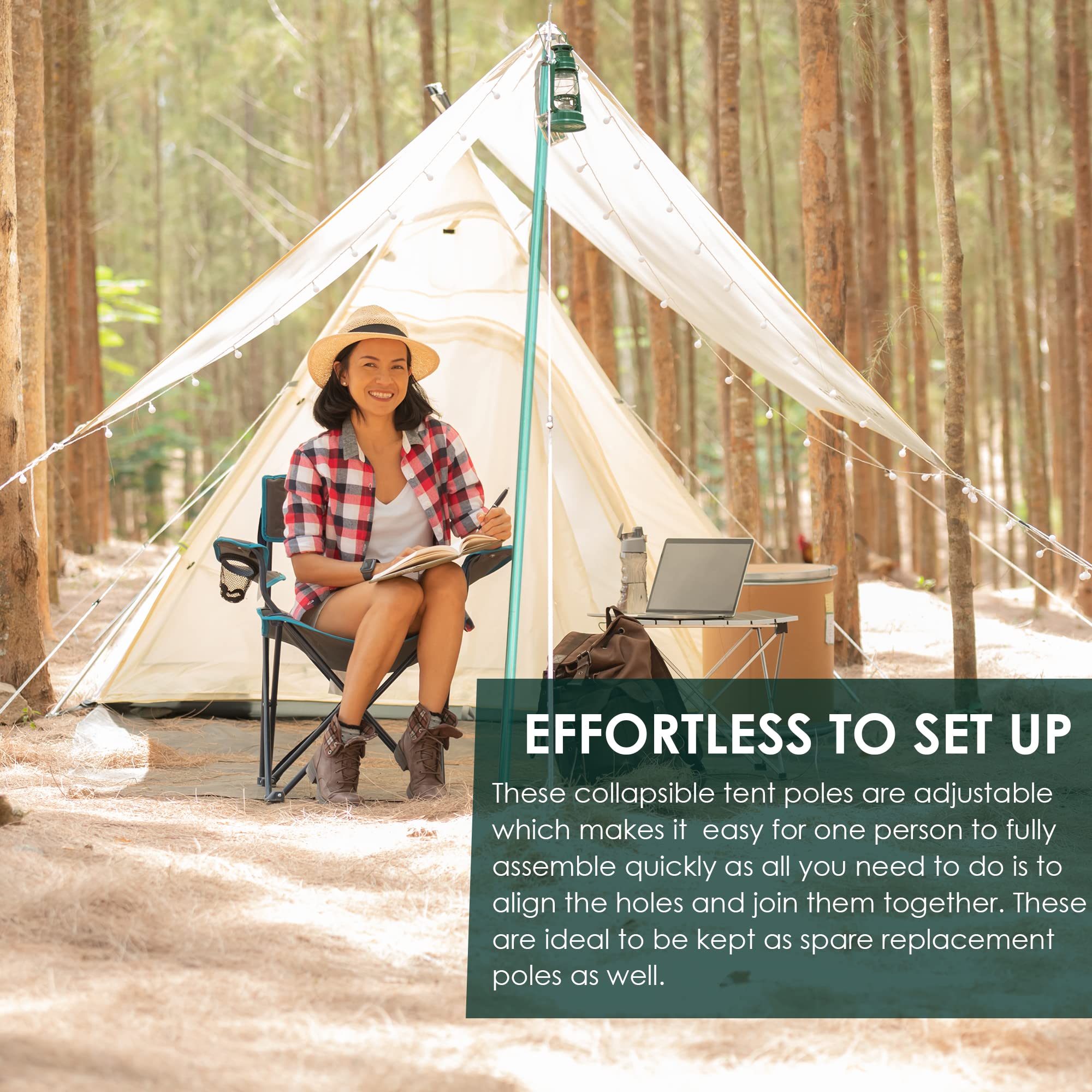 Tent Canopy Poles, Aluminum Tent Pole Folding Adjustable Canopy Support for Tarps and Tents, Six Section Collapsible 86 inches Poles Lightweight Replacement Tarp Poles for Camping Awning Shelter