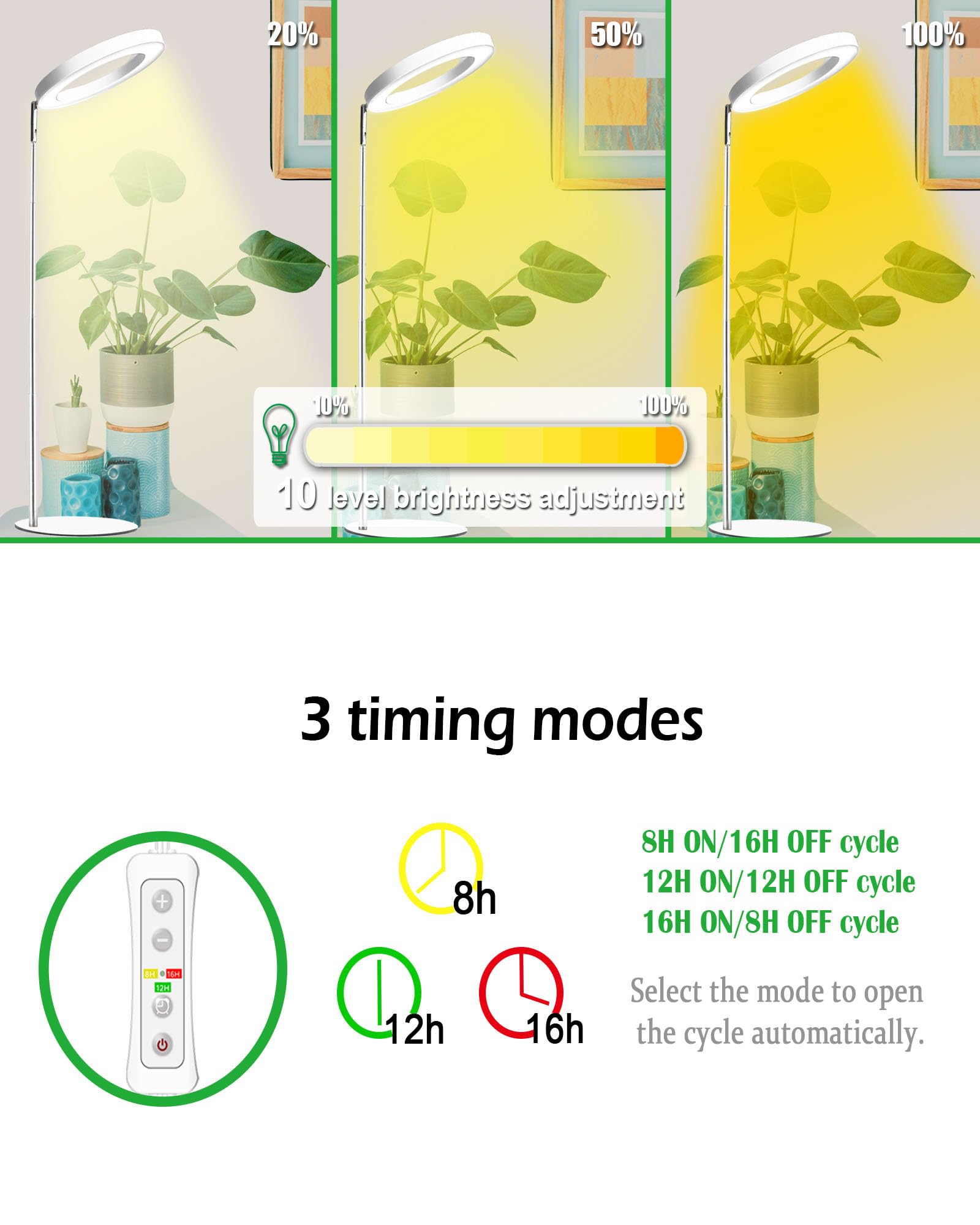 yadoker Plant Grow Light for Indoor Plant,Desk LED Grow Light,Height Adjustable,Automatic Timer with 8/12/16 Hours,10-Level Brightness,Ideal for Small Plant Grow