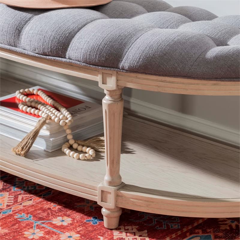 Powell Furniture Linon Naomi Demilune Wood Tufted Bench in Gray