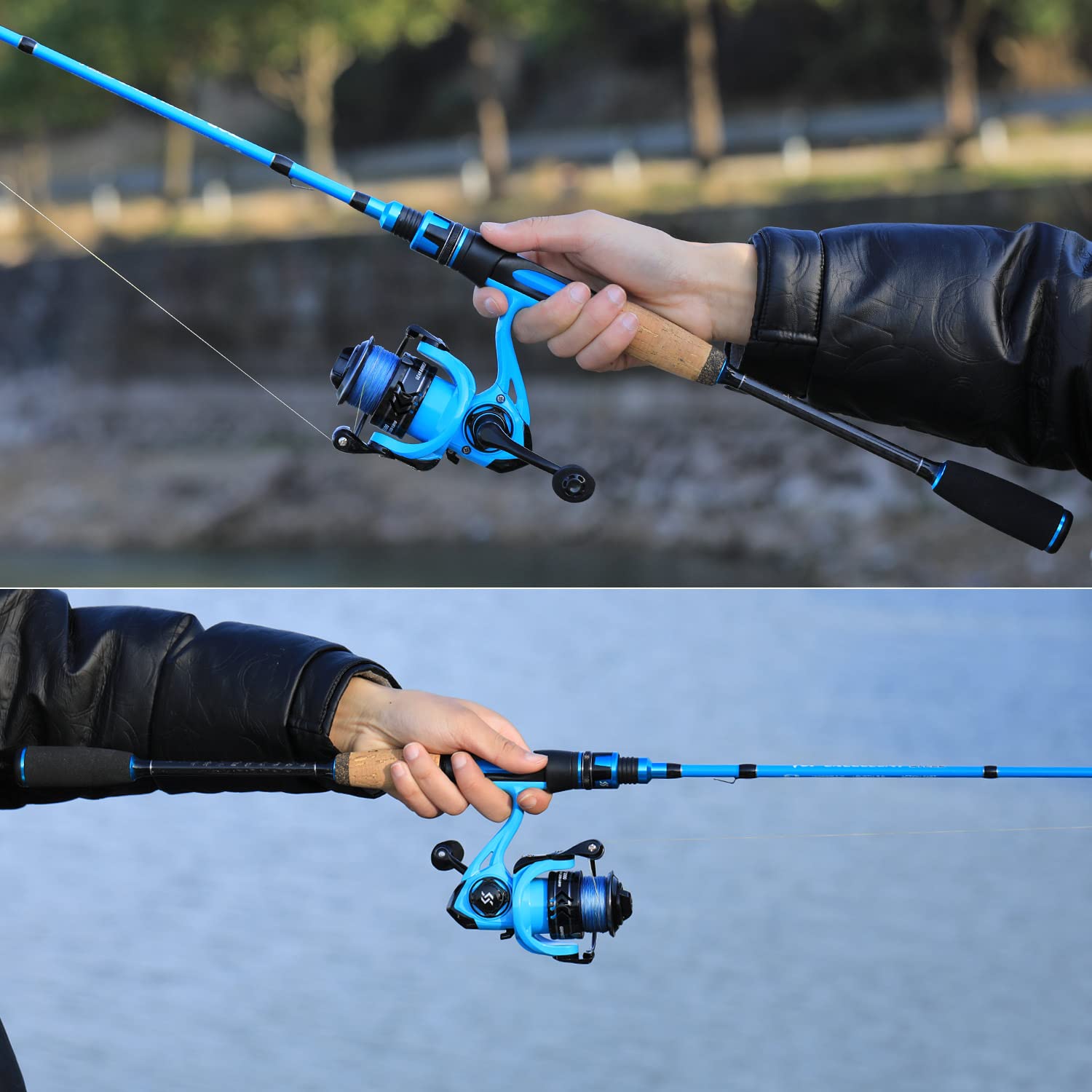 Sougayilang Fishing Pole, 2PC Spinning Rod with EVA and Cork Handle Grip, Baitcasting Rod for Freshwater Fishing Rod-Blue-5.9ft-Spinning