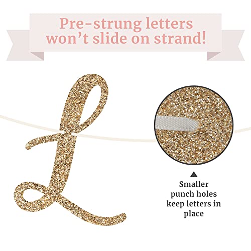 Pre-Strung Welcome Little One Banner - NO DIY - Gold Glitter Baby Shower Gender Reveal Party Banner in Script - Pre-Strung Garland on 6 ft Strand - Neutral Decorations & Decor. Did we Mention no DIY?