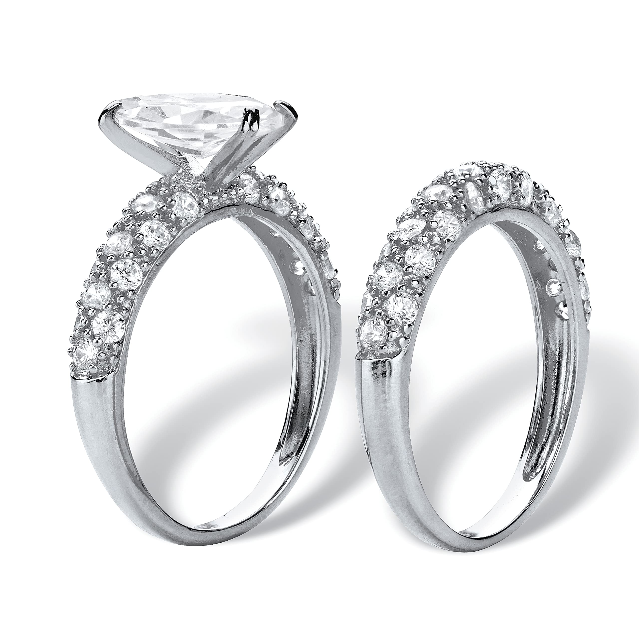 PalmBeach Jewelry Platinum-plated Sterling Silver Marquise Cut Cubic Zirconia Bridal Ring Set Sizes 6-10 Size 10