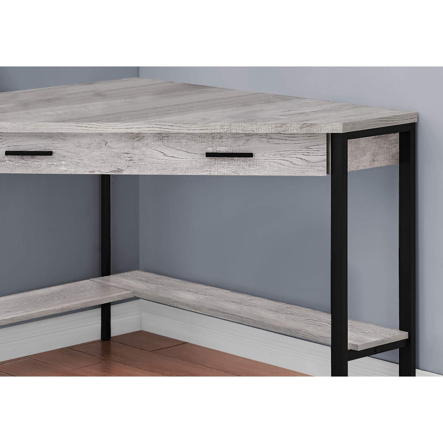 Monarch Specialties Corner Desk with Storage and Shelf Laptop PC Study Table-Workstation for Home Office, 42" L, Grey Reclaimed Wood Look