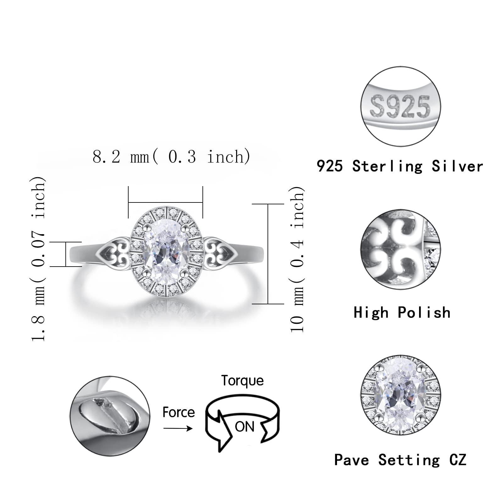 Sterling Silver Urn Ring for Ashes: Women Oval Shaped Cubic Zirconia Ash Ring Memorial Cremation Jewelry Bereavement Keepsakes Gift for Loss of a Loved One (Size 8)