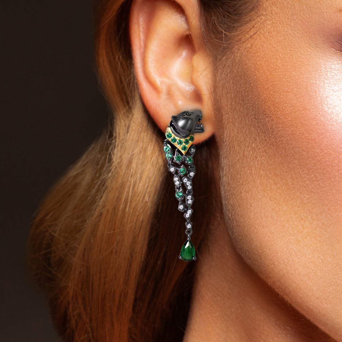 Santuzza 925 Sterling Silver Parrot Drop Earrings Green Glass White Cubic Zirconia Bird Dangle Earring