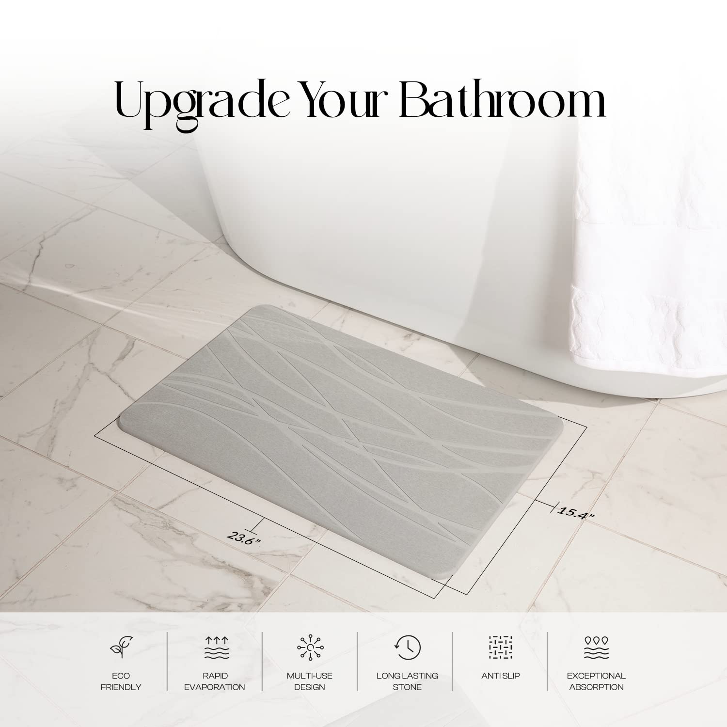 Mondano Stone Bath Mat, Diatomaceous Earth Shower Mat Non Slip Bathroom Mat Quick Dry Stone Mat, Stone Dish Drying Mat, Stone Bath Mats for Bathroom, Diatomaceous Earth Bath Mat (Carbon Grey)