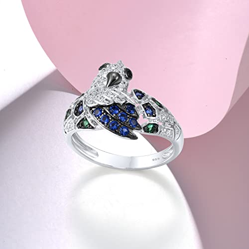 Santuzza 925 Sterling Silver Parrot Ring Blue Nano Cubic Zirconia White CZ Black Spinel Bird Rings (6)