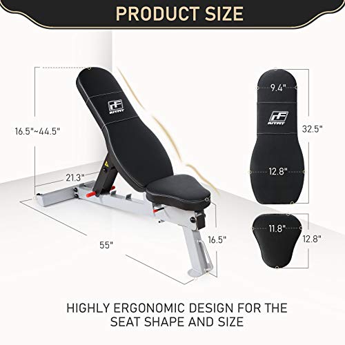 RitFit Adjustable/Foldable Utility Weight Bench for Home Gym, Weightlifting and Strength Training - Bonus Workout Poster with 35 Total Body Exercises(B-Black/Silver)