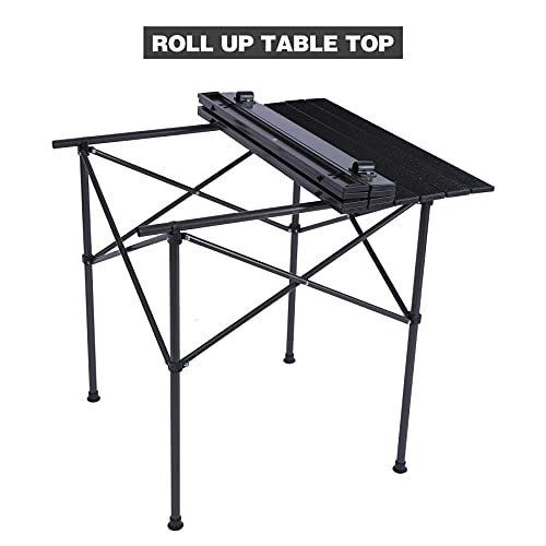 Stonehomy Aluminum Camping Table Roll Top with Mesh Storage, Folding Lightweight Roll Up Table Square for Outdoor Camping Grill, Black, 27.6X27.6 Inch