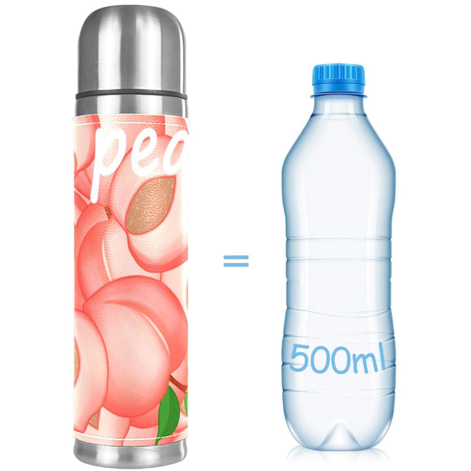 Stainless Steel Leather Vacuum Insulated Mug Peach Thermos Water Bottle for Hot and Cold Drinks Kids Adults 16 Oz