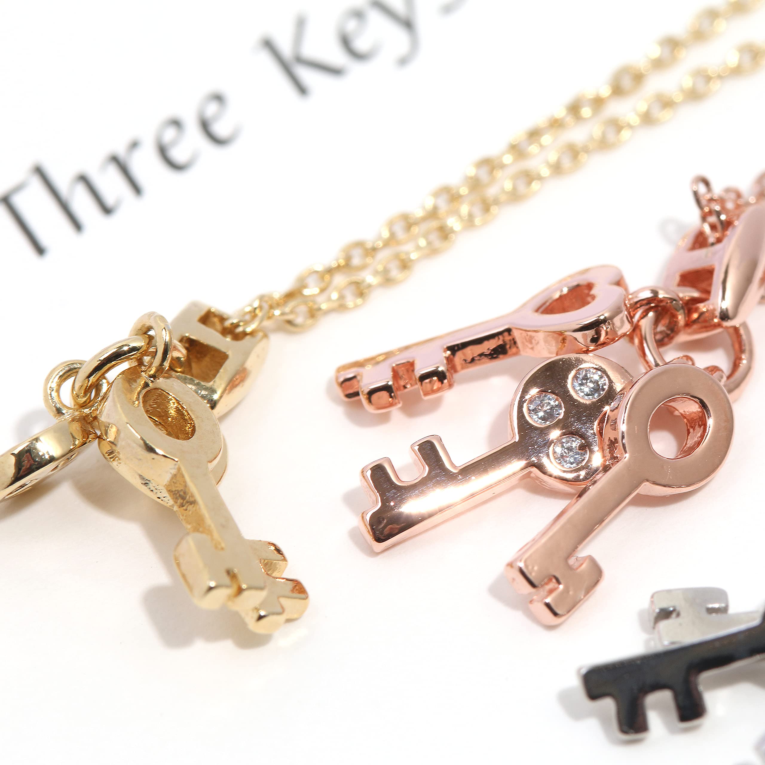 Soulink Lucky Three Keys in Life Pendant Key to Success Necklace (Rose gold plated)