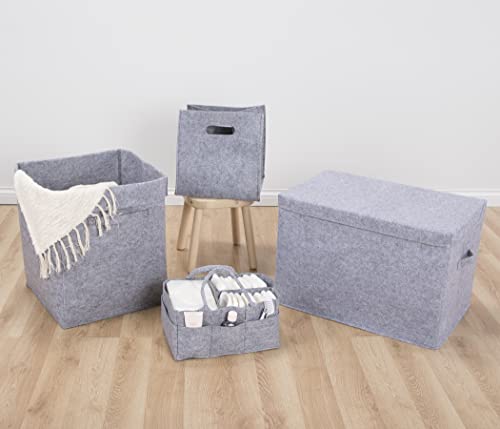 Sammy & Lou Collapsible Felt Soft Toy Box for Toddlers Toy Storage Organizer with Handles and Hinged Lid, 22 x 14.5 x 15 inches, Light Gray