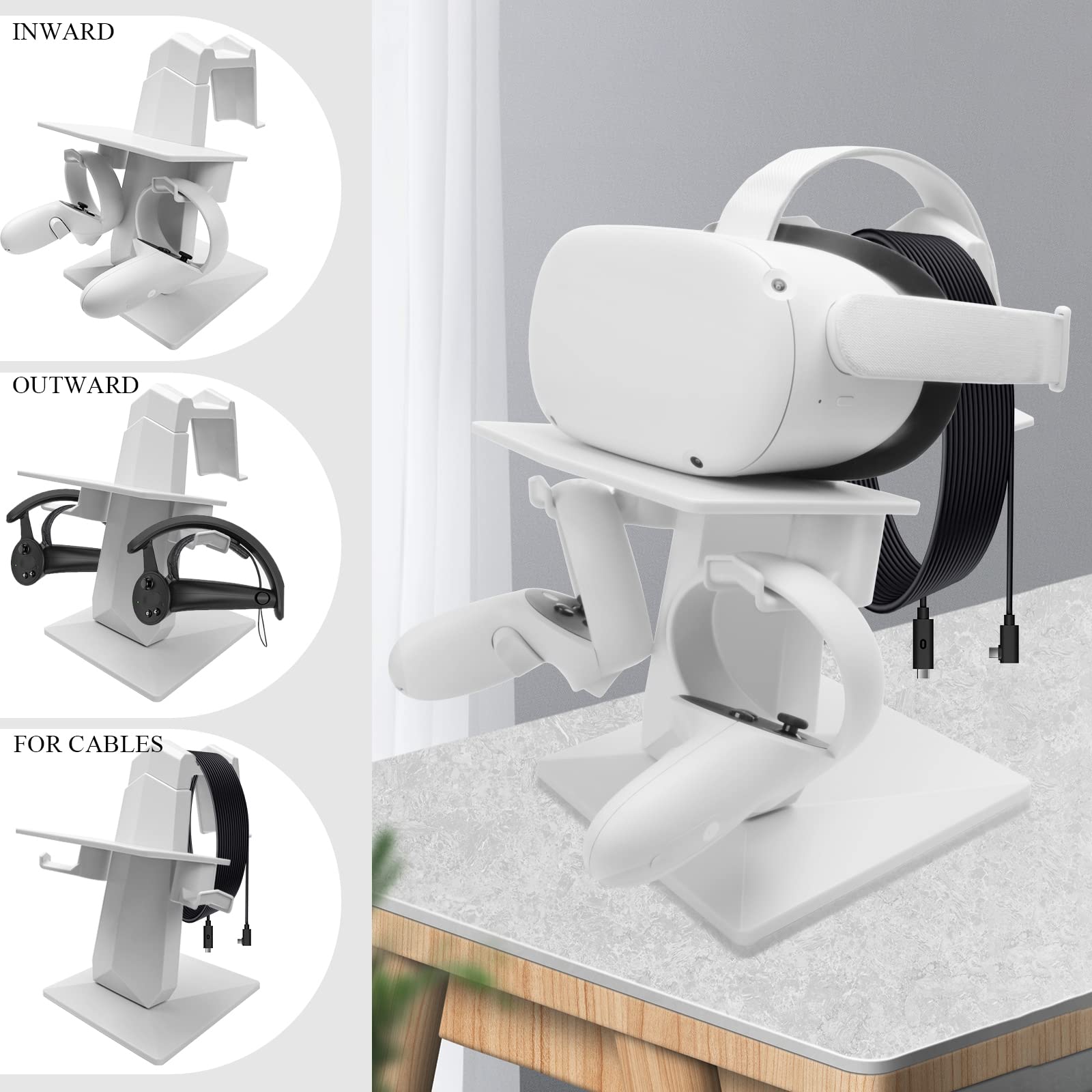 Upgraded VR Stand for Oculus Quest 2, Rift s, Rift, Quest, Meta Quest 2, Valve Index, HP Reverb G2, HTC Vive, VR Headset and Touch Controller Display Holder Accessories(White)