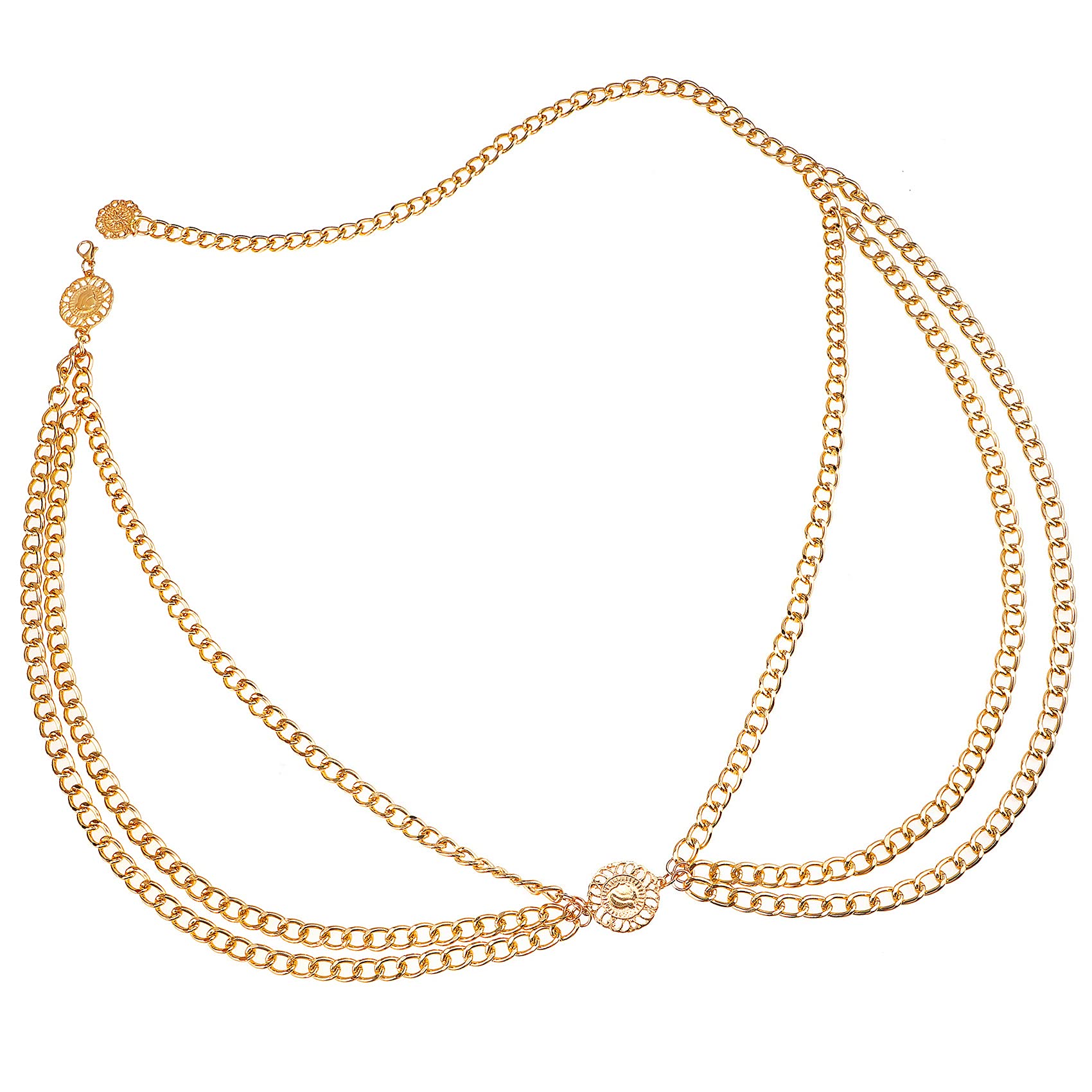 Shareky Metal Layered Waist Chain for Women Multilayer Sunflower Body Chain Belts Gold 130CM