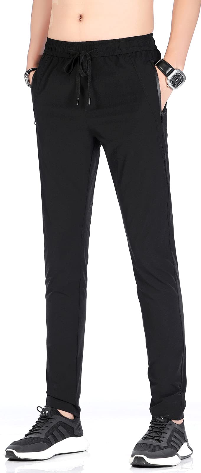 Plaid&Plain Men’s Quick Dry Track Pants Men’s Elastic Waist Hiking Pants E7201 Navy Blue 34X30