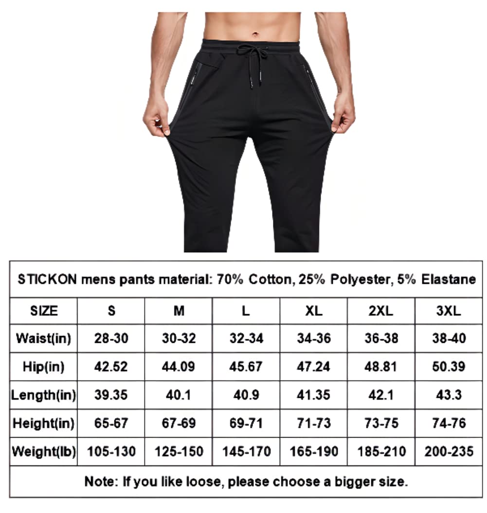 STICKON Mens Casual Joggers Sweatpants Closed Bottom Athletic Track Pants Winter Lounge Sweat Black Pants for Men with Zipper Pockets