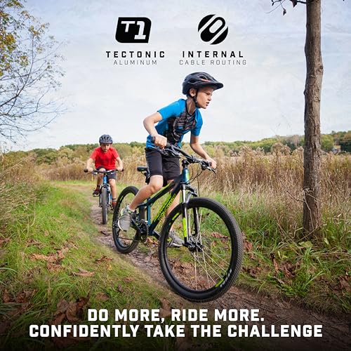 Mongoose Switchback Kids Mountain Bike with 20-Inch Wheels in Blue, Aluminum Hardtail Frame, 8-Speed Drivetrain, and Mechanical Disc Brakes