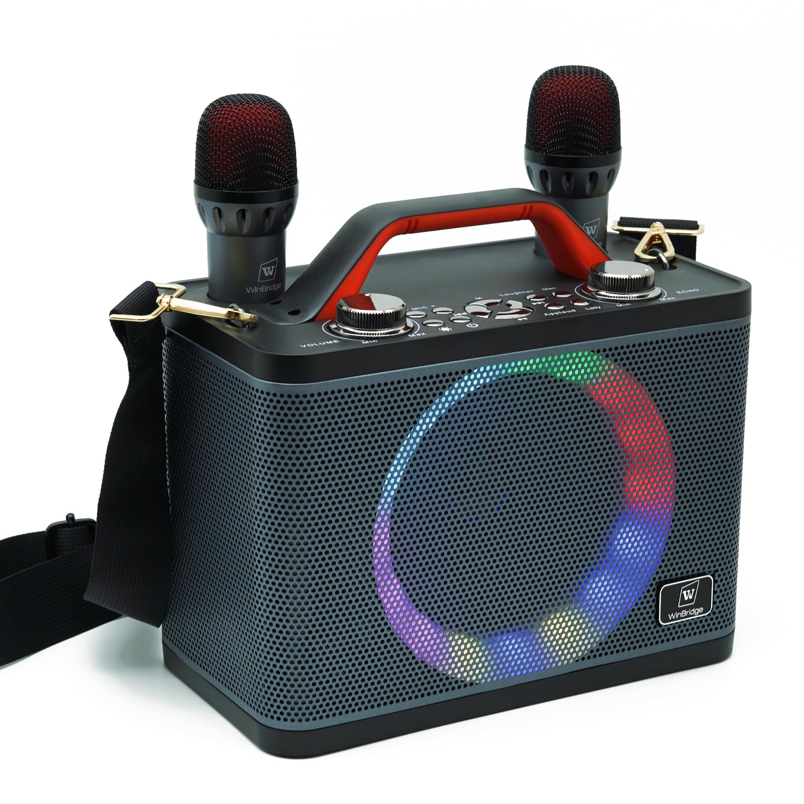 WinBridge Bluetooth Karaoke Machine with Two Wireless Microphones for Adults Kids, Karaoke Speaker with LED Lights,Portable PA Speaker System for Sing Party, Wireless Voice Amplifier for Teachers T8