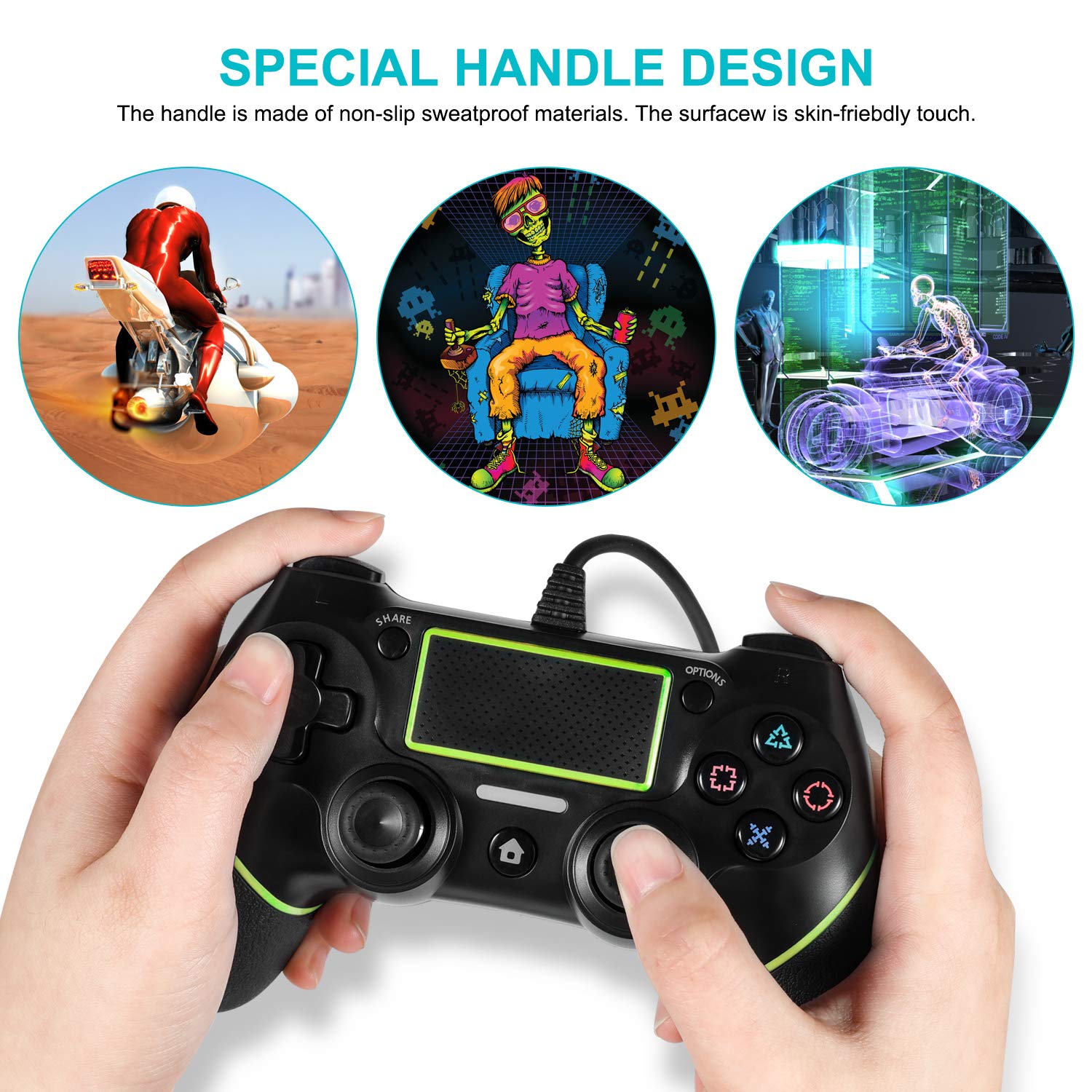 PomisGam Wired Controller Compatible for PS4 Playstation 4/pro/Slim/PC Windoews(7.8.10)/Steam,Professional USB Wired Gamepad Compatible for PS4 (6.5ft Cable Length)