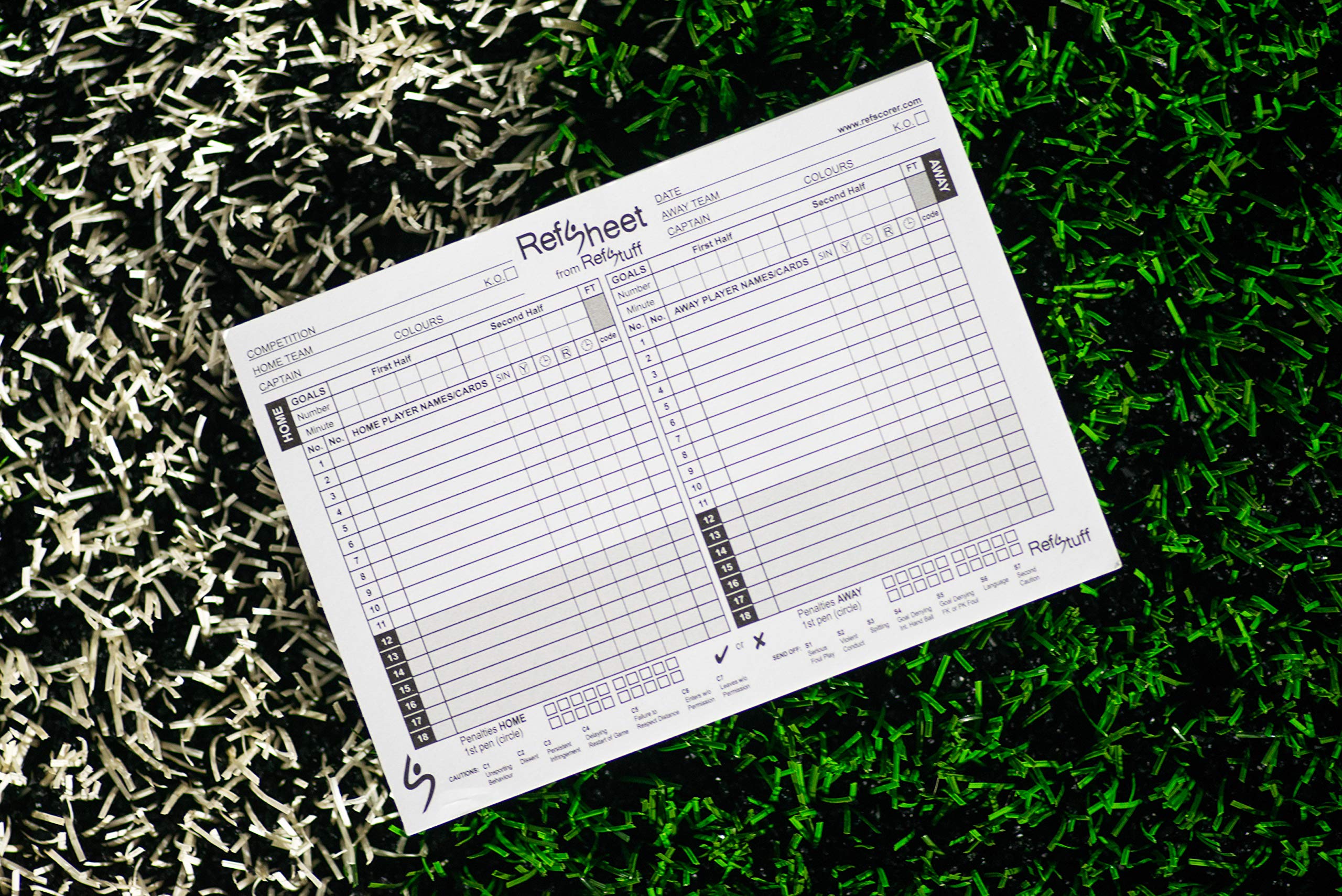 RefStuff RefSheet (Pack 50) Soccer Referee Match Day Score Sheets (inc sin Bins)