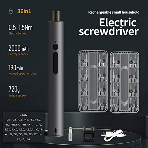Workglory Mini Electric Screwdriver Set, 37-Piece Power Rechargeable Screwdriver Tool Kit with 32 Magnetic Driver Bits, S2 Steel, Repair Tool Kit for Precision Electronics I 0.5-1.5N.m
