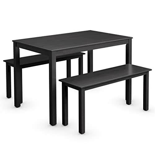 MJWDP 3 Piece Studio Collectible Table Dining Table with 2 Bench Wooden Legs Furniture Set (Color : D, Size : As Shown)