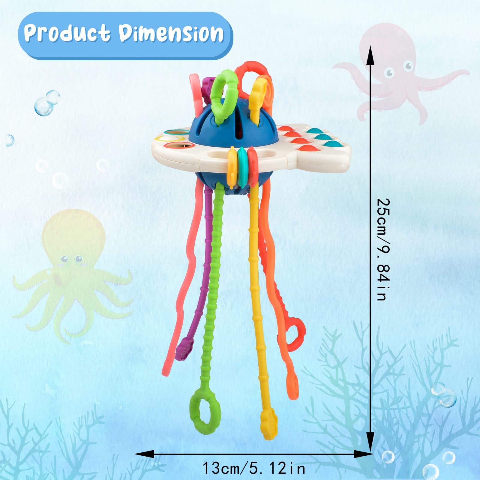 Yrissmiss Baby Sensory Toys Montessori Pull String Toys for Toddlers 1-3, Food Grade TPE Travel Toys for Babies, Activity Developmental Pulling Teething Toy