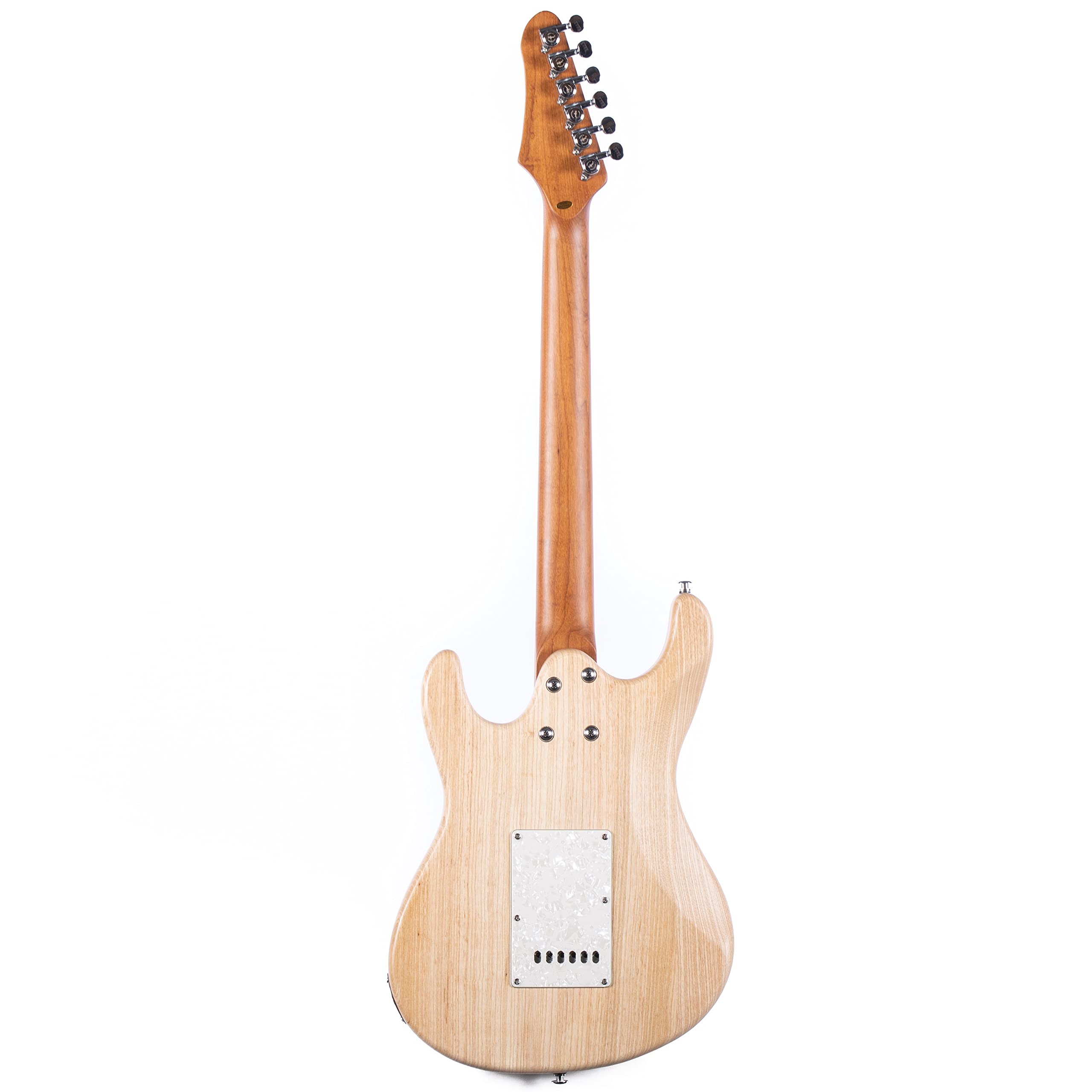 Volgoa VVS 6-String Solid Body Electric Guitar with Ash wood Body,Roasted Maple Neck and Stainless Steel Frets,Featuring Tremolo System, with Plastic Pearl Pickguard and String Tree (Natural)