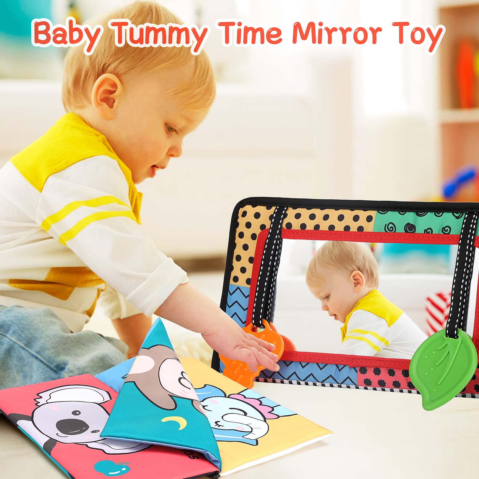 YASEW Tummy Time Mirror, High Contrast Babies Books Toys, 0-6 Month Newborn Practice Look Up, Increase Tummy Interest and Time,Promote Visual Development… (Mushroom)