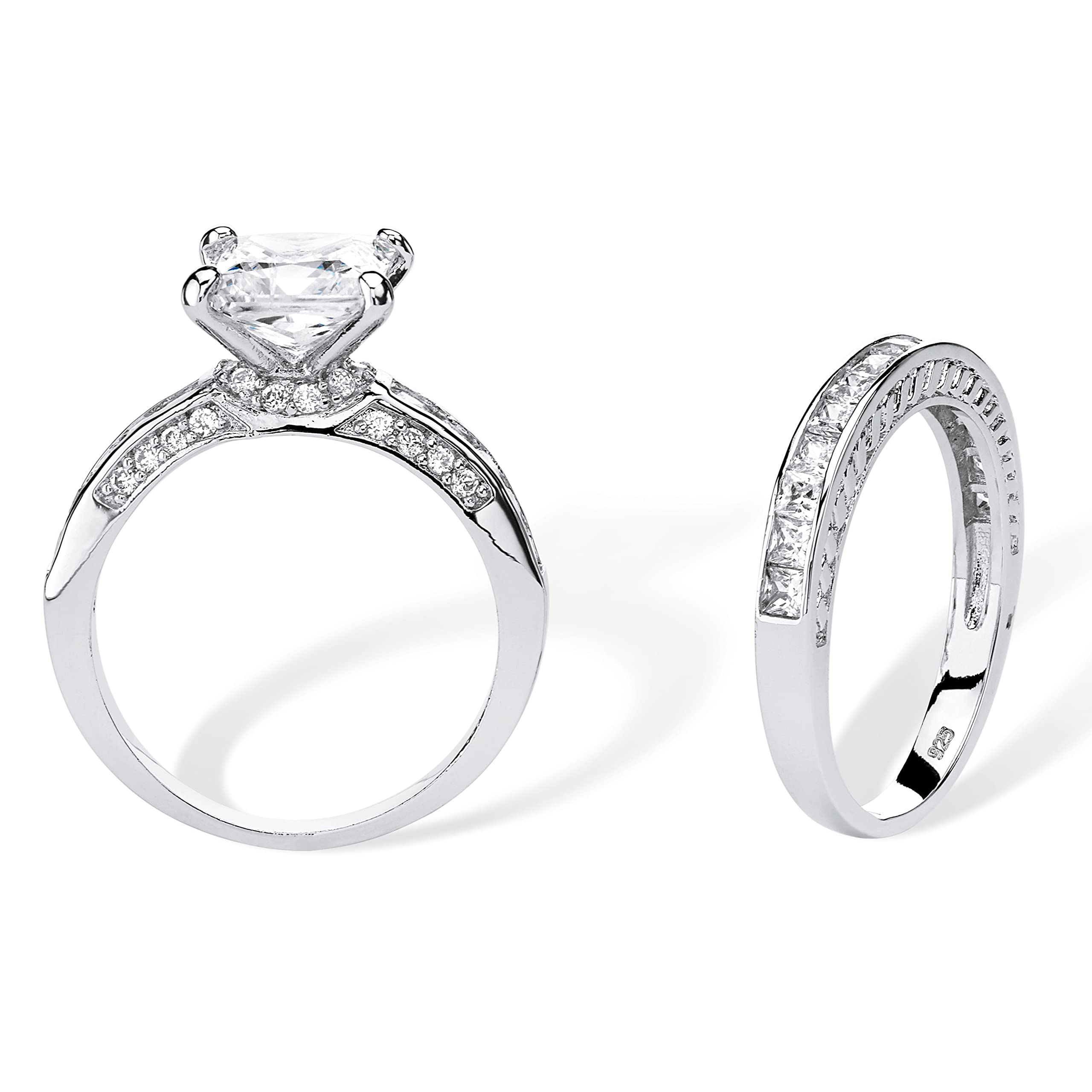 PalmBeach Yellow Gold-Plated or Platinum-Plated Sterling Silver Princess Cut Cubic Zirconia Bridal Ring Set Size 8