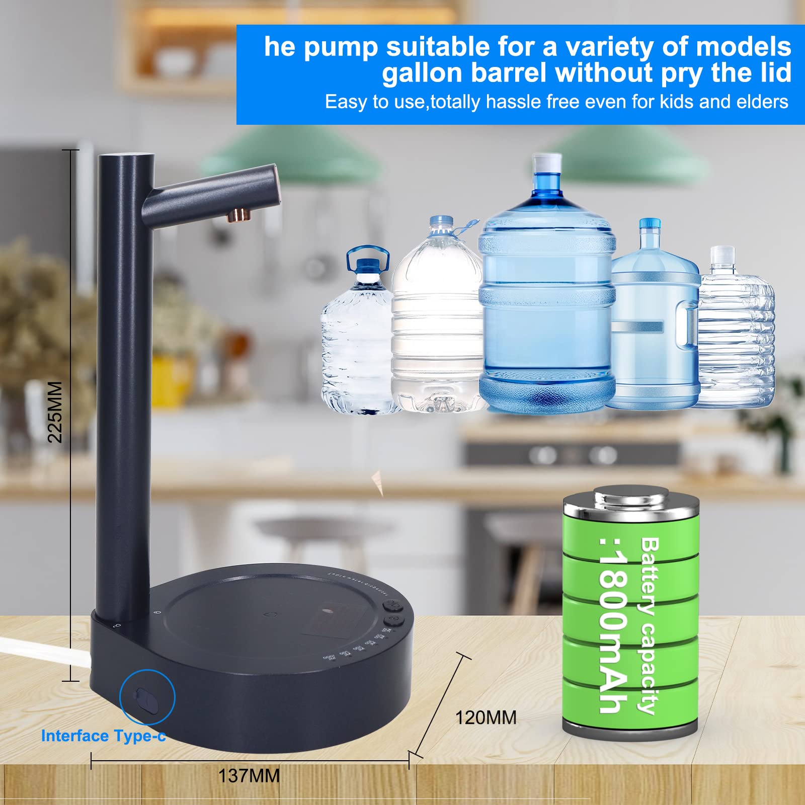 Myvision Desktop Water Bottle Dispenser,Portable Water Bottle Pump for Universal Bottles, USB Charging Water Jug Pump Water Bottle Switch (White)