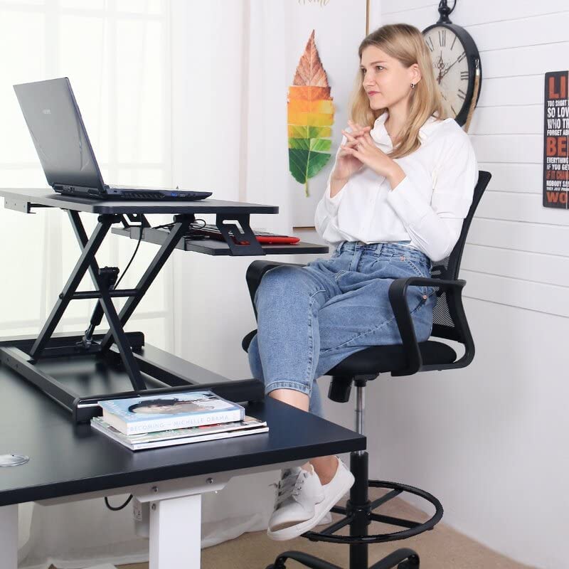 OLIXIS Tall Standing Office Desk Adjustable Foot Ring Drafting Chair, Darkblack