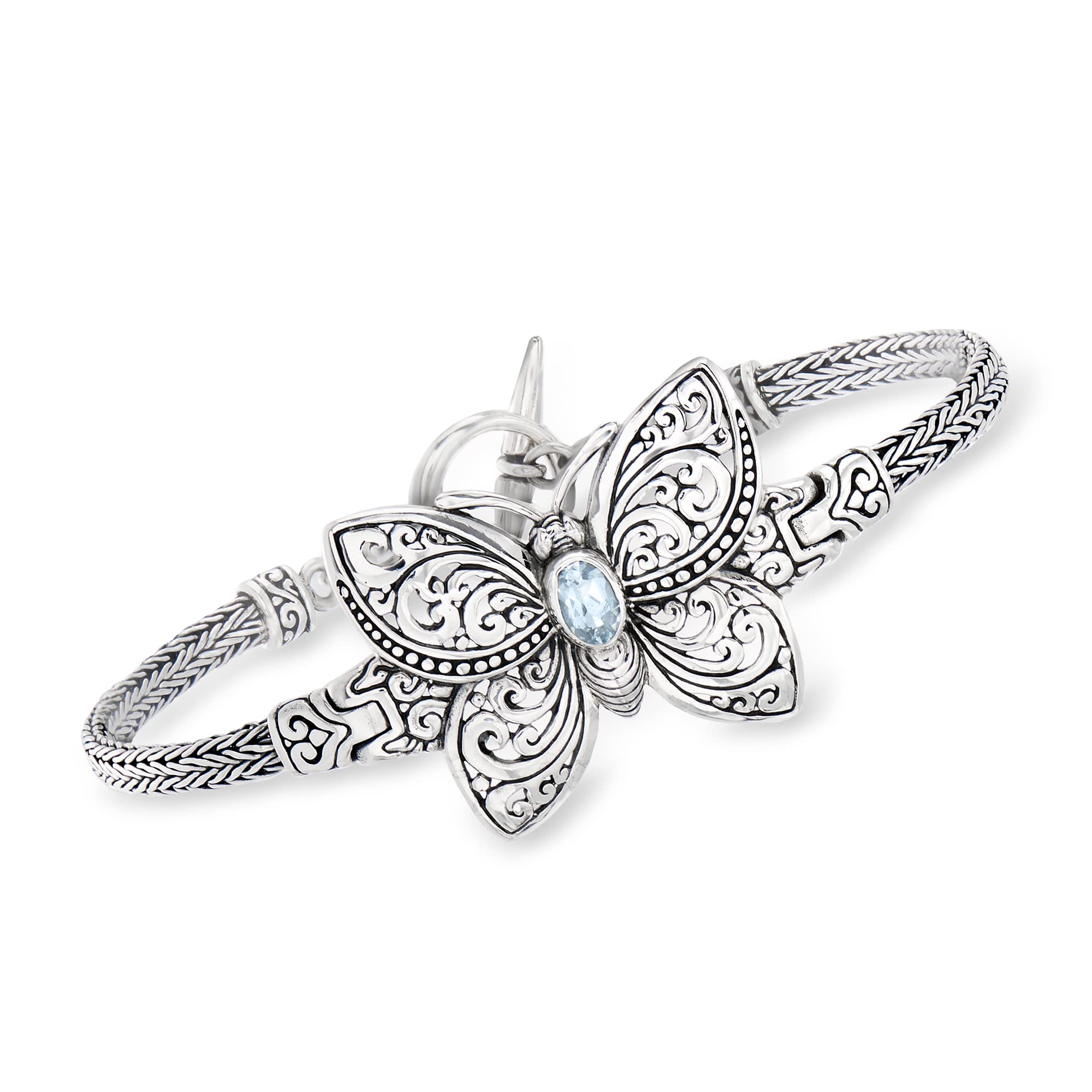 Ross-Simons 0.10 Carat Sky Blue Topaz Bali-Style Butterfly Bracelet in Sterling Silver. 7.5 inches