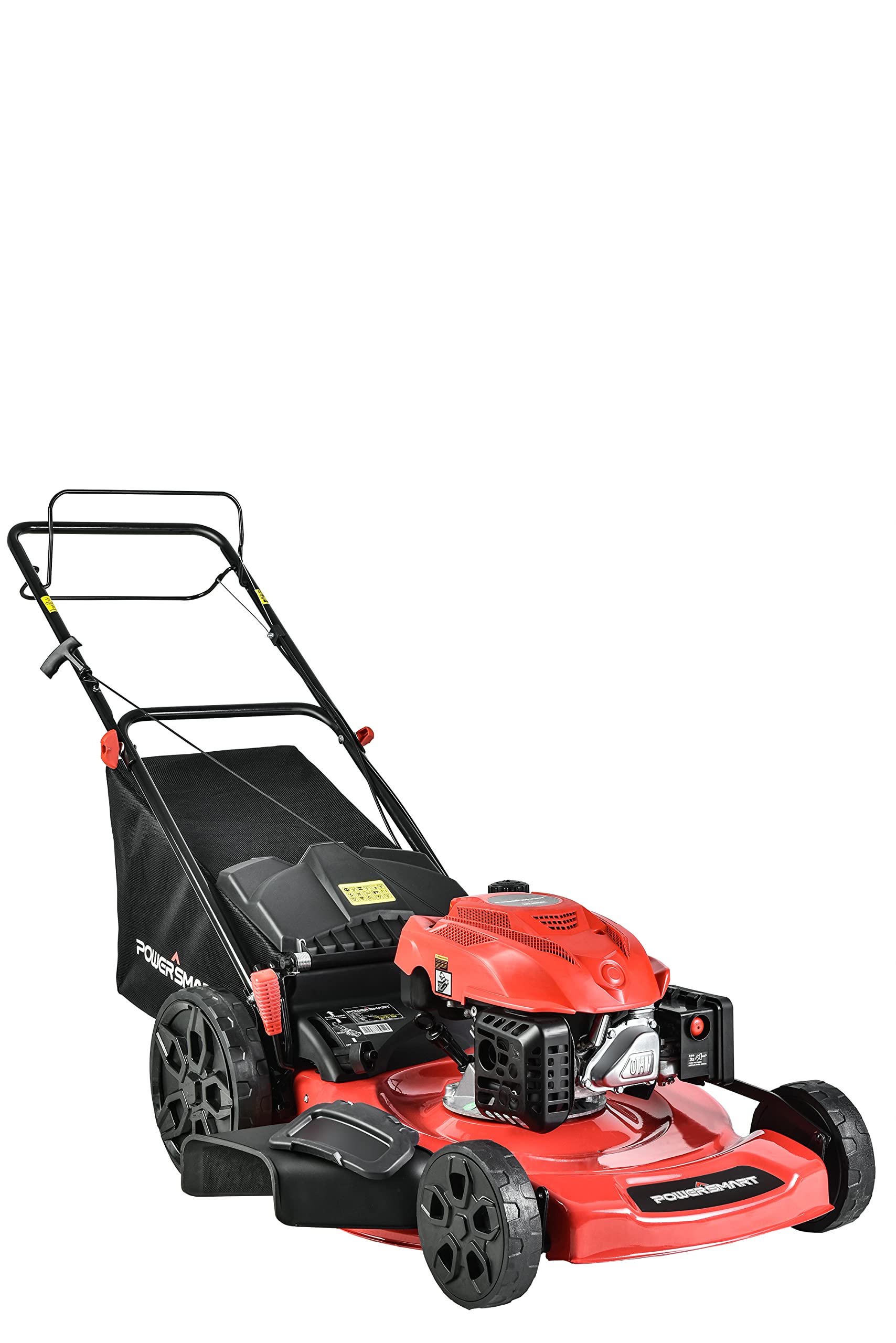 PowerSmart Lawn Mower, 22-inch & 200CC, Gas Powered Self-Propelled Lawn Mower with 4-Stroke Engine, 3-in-1 Gas Mower in Color Red/Black, 5 Adjustable Heights (1.18''-3.02''), DB9422SR