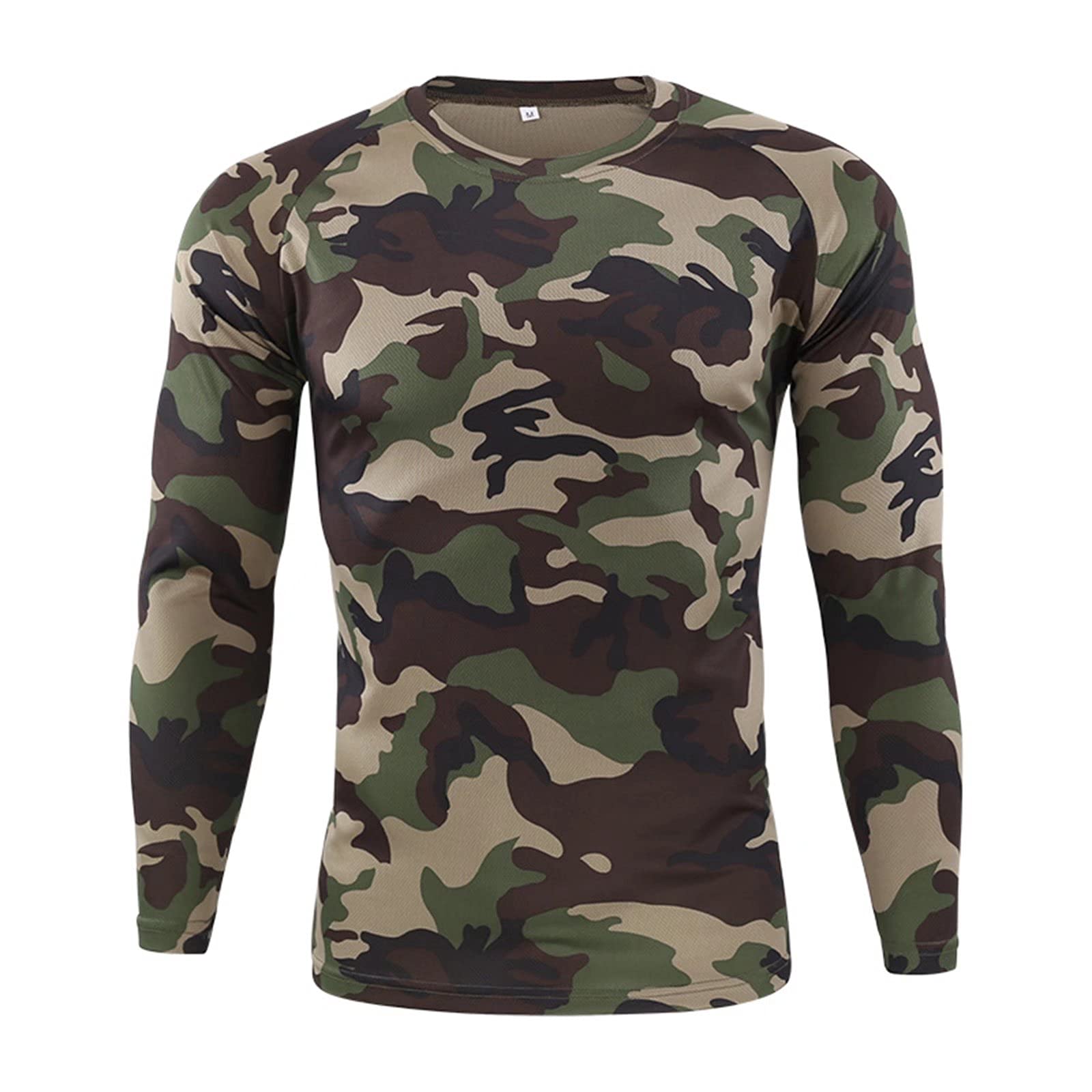 Rela Bota Mens Long Sleeve T-Shirt Active Casual Camouflage Military Shirt Crew Neck Quick Dry Slim Fit
