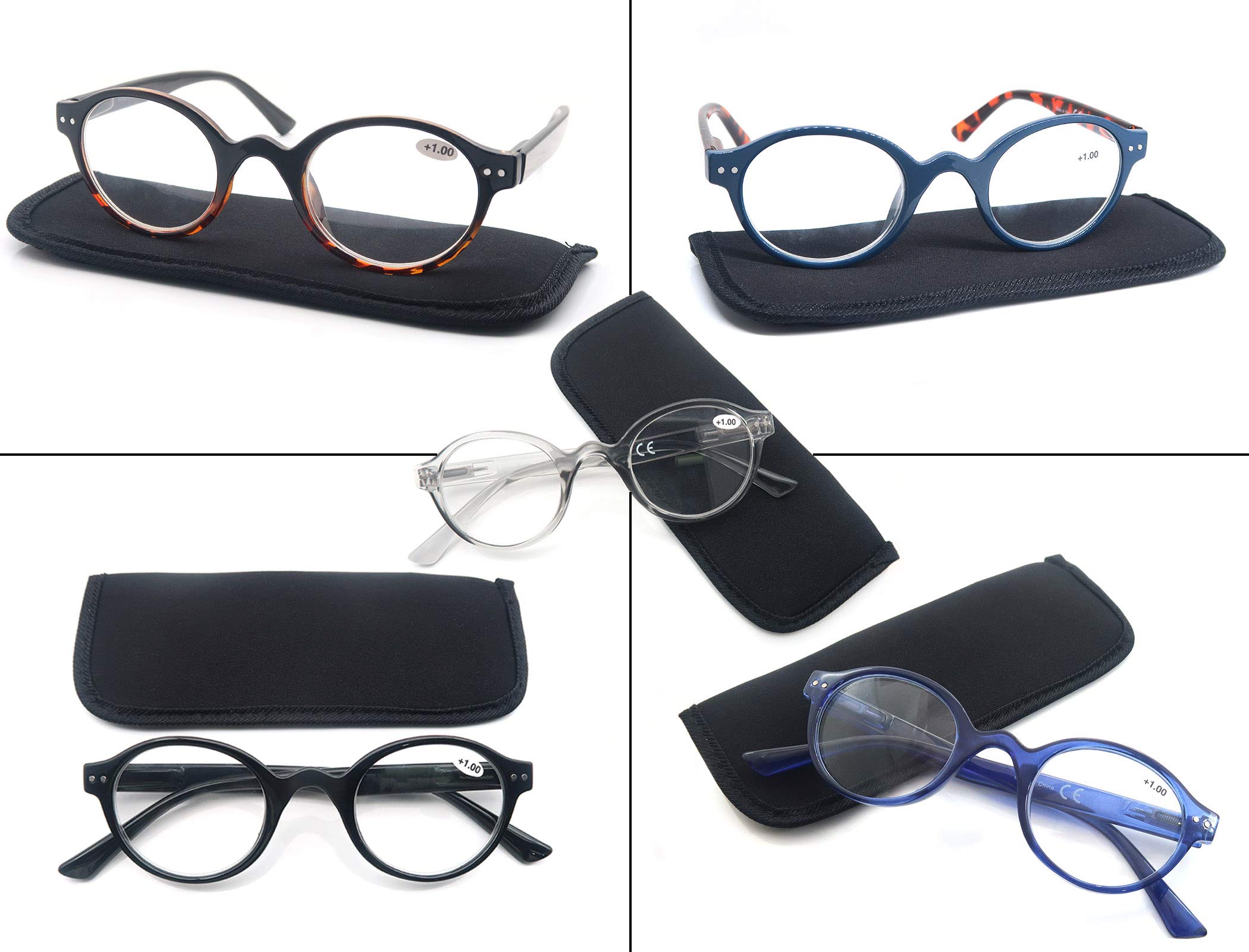 OLOMEE Reading Glasses Women Men Classic Round Readers +3.00 Circular Cheaters Glasses W/Lightweight Frame Comfortable Fit 5 Pack