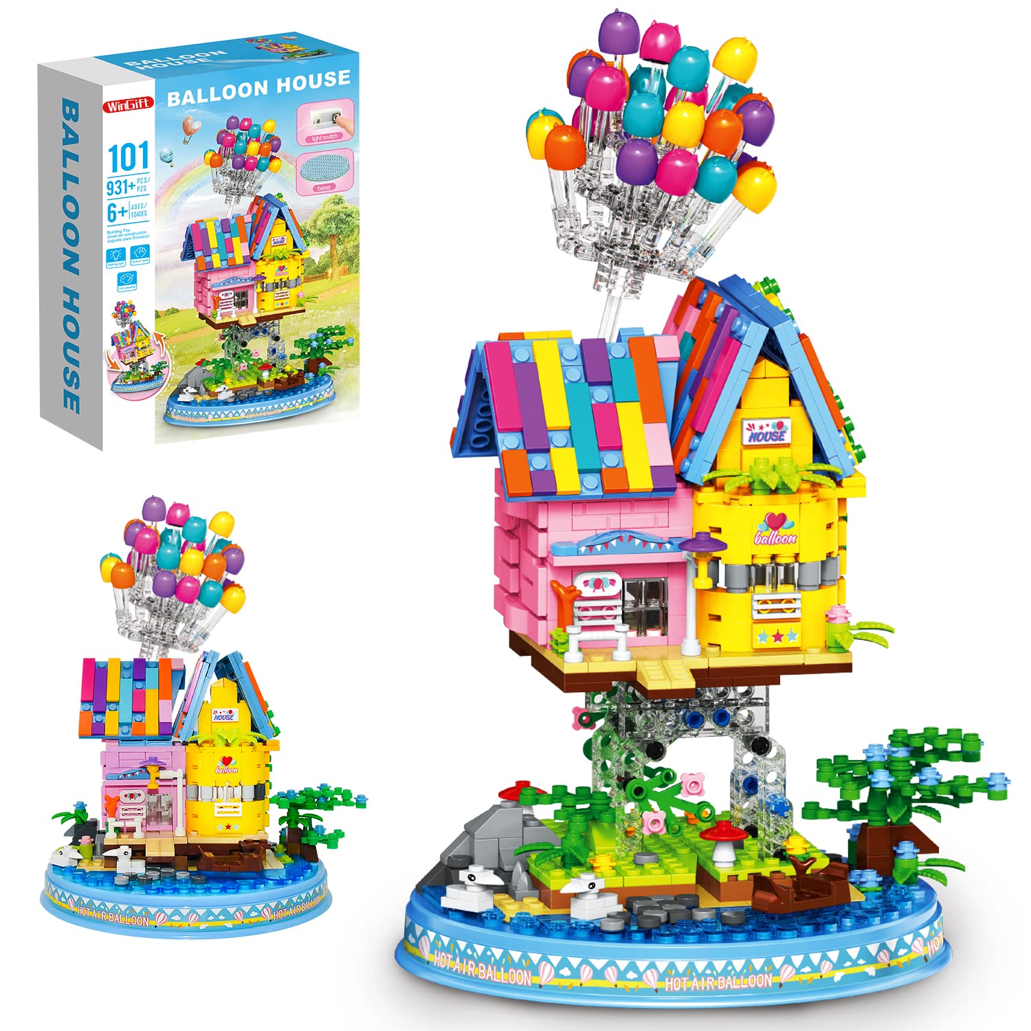 WINGIFT 931 Piece Up Balloon House Building Kit,Creative Suspended Gravity Balloon,Flying House Building Block Model Set with Lights,Tensegrity Toy Brick Kit,Best for Ages 6+Boy and Girl