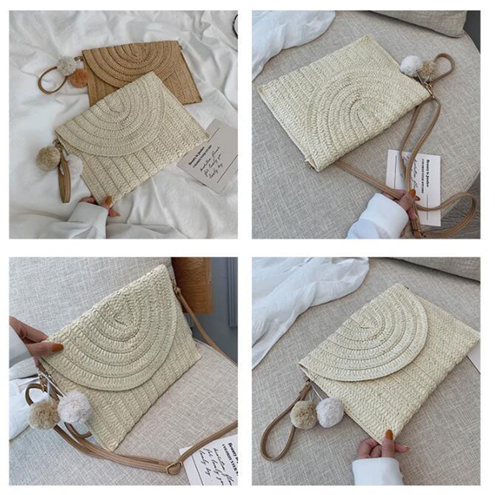Straw Beach Bags for Women,Straw Clutch Purse Envelope Handbag,Summer Beach Straw Handmade Bag for Vacation