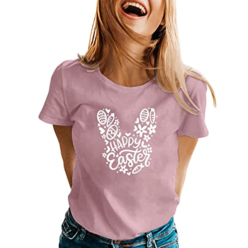 Workout Tops for Women Rabbit Graphic Easter Shirts Short Sleeve Loose T-Shirts Round Neck Classic Tops Tees