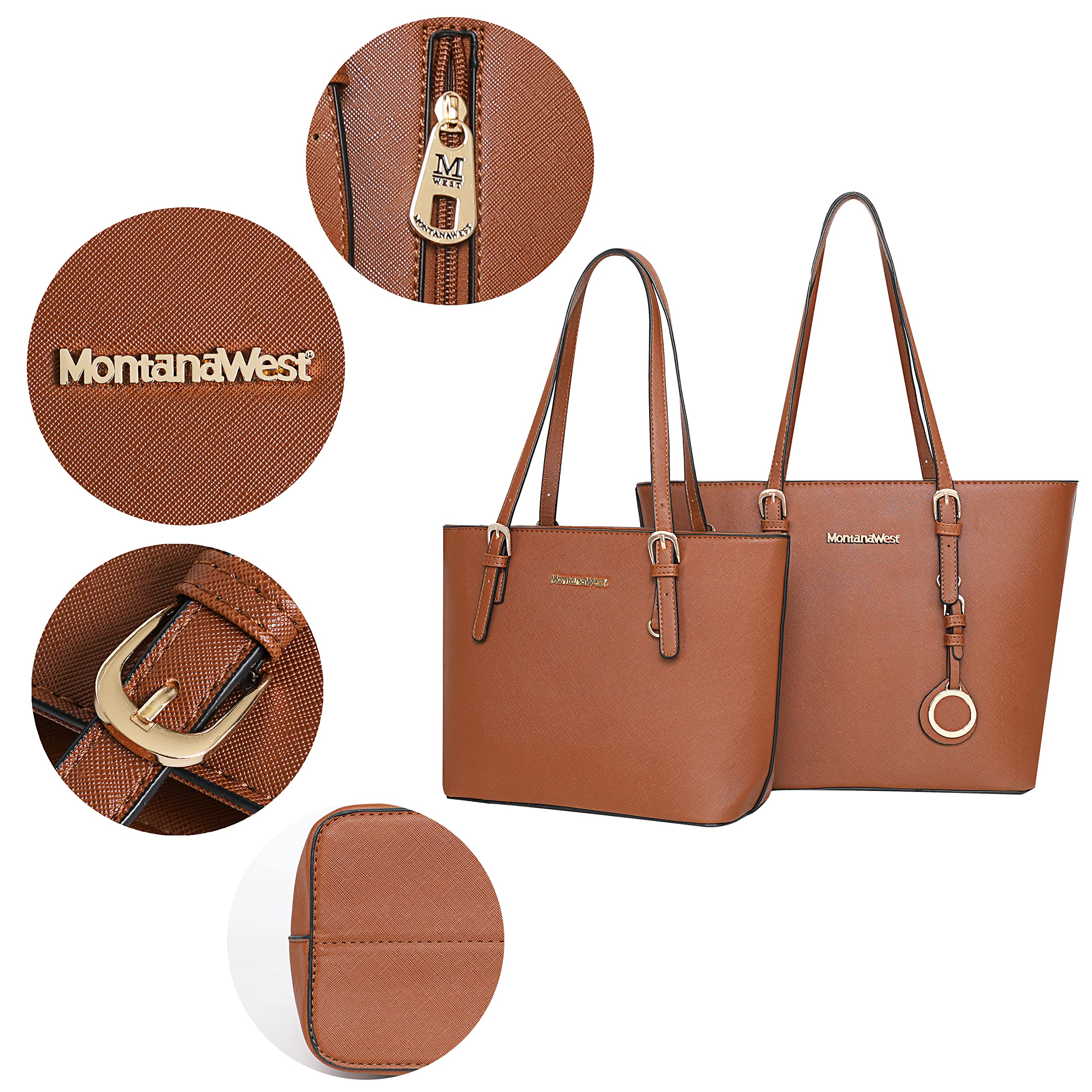 Montana West Tote Handbag for Women Vegan Leather Shoulder Bag Large and Medium 2PCS Purses Set MWC2-G030BR