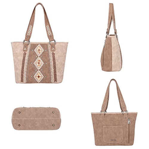 Montana West Women's Aztec Tooled Collection Vegan Leather Tote Bag Large Top Handle Handbags Western Shoulder Handbag with Wallet MW1070G-8317BR+W