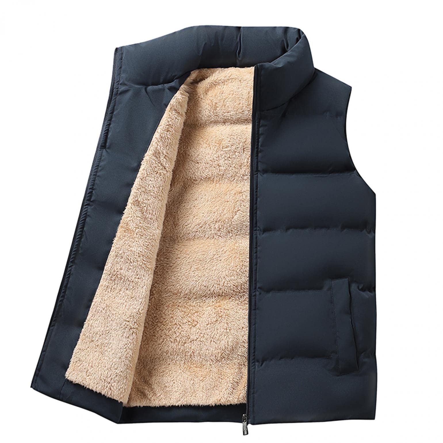 Stoota Men's Outdoor Stand Collar Fleece Jacket Vest, Casual Padded Vest Coats Puffer Vest Thick Lined Sleeveless Jacket