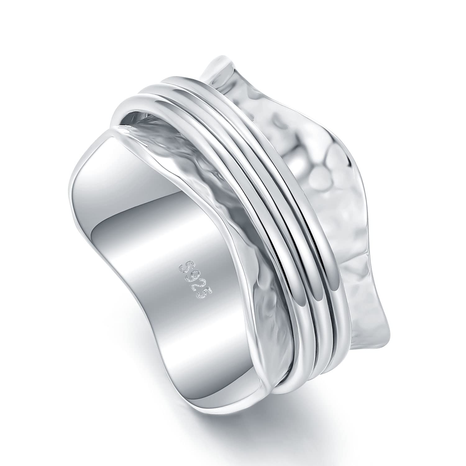 STROLLGIRL Sterling silver Simple spinner ring Fidget band ring spinning meditation anxiety ring (hammered design D, 9)
