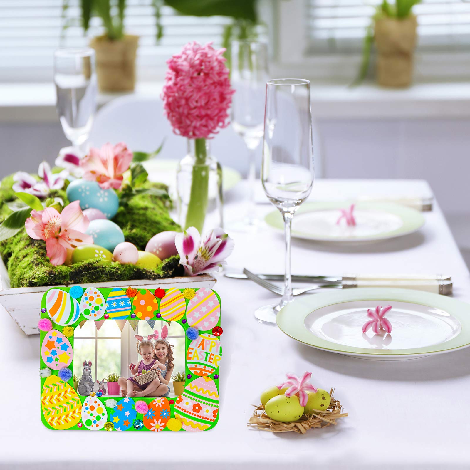 Winlyn 12 Sets Easter Decorations DIY Easter Craft Kits Easter Picture Photo Foam Frame Bunny Egg Chick Cross Stickers for Kids Gift Favors Easter Spring Home Classroom School VBS Activity Art Project
