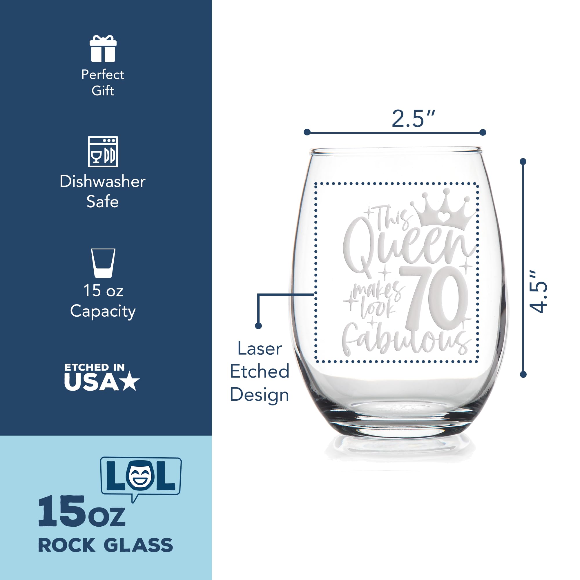 This Queen Makes 70 Look Fabulous Stemless Wine Glass - 70th Birthday Gift, 70 Birthday Gift, Grandma Birthday Gift